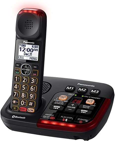 Panasonic KX-TGM430B + (1) KX-TGMA44B Link to Cell Bluetooth Talking Caller ID Voice Volume Booster Slow Talk Control Amplified Cordless Phone - 2 Handset