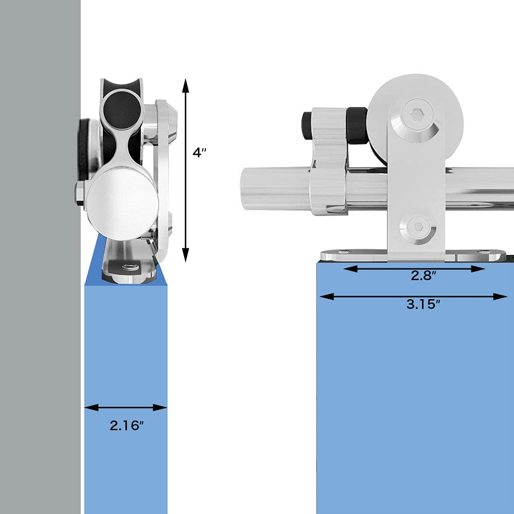 BONIKLUBA Stainless Steel Sliding Barn Door Hardware Track Kit Top Mount T Hanger Set for Single Door use, Easy to Install