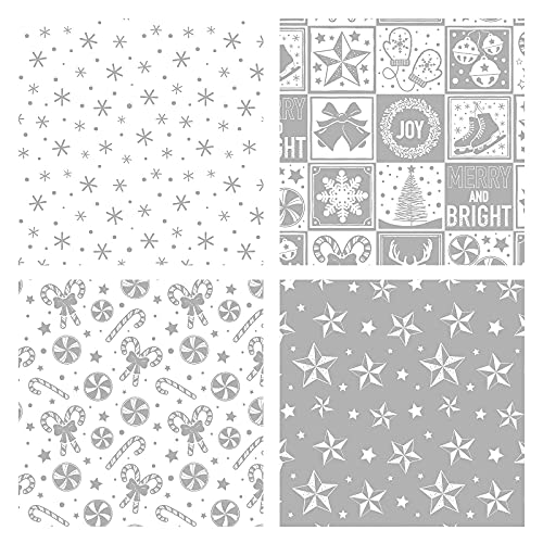WRAPAHOLIC Christmas Wrapping Paper Roll - Silver Snowflakes, Candy Cane Holiday Collection with Metallic Foil Shine - 4 Rolls - 30 Inch X 120 Inch Per Roll