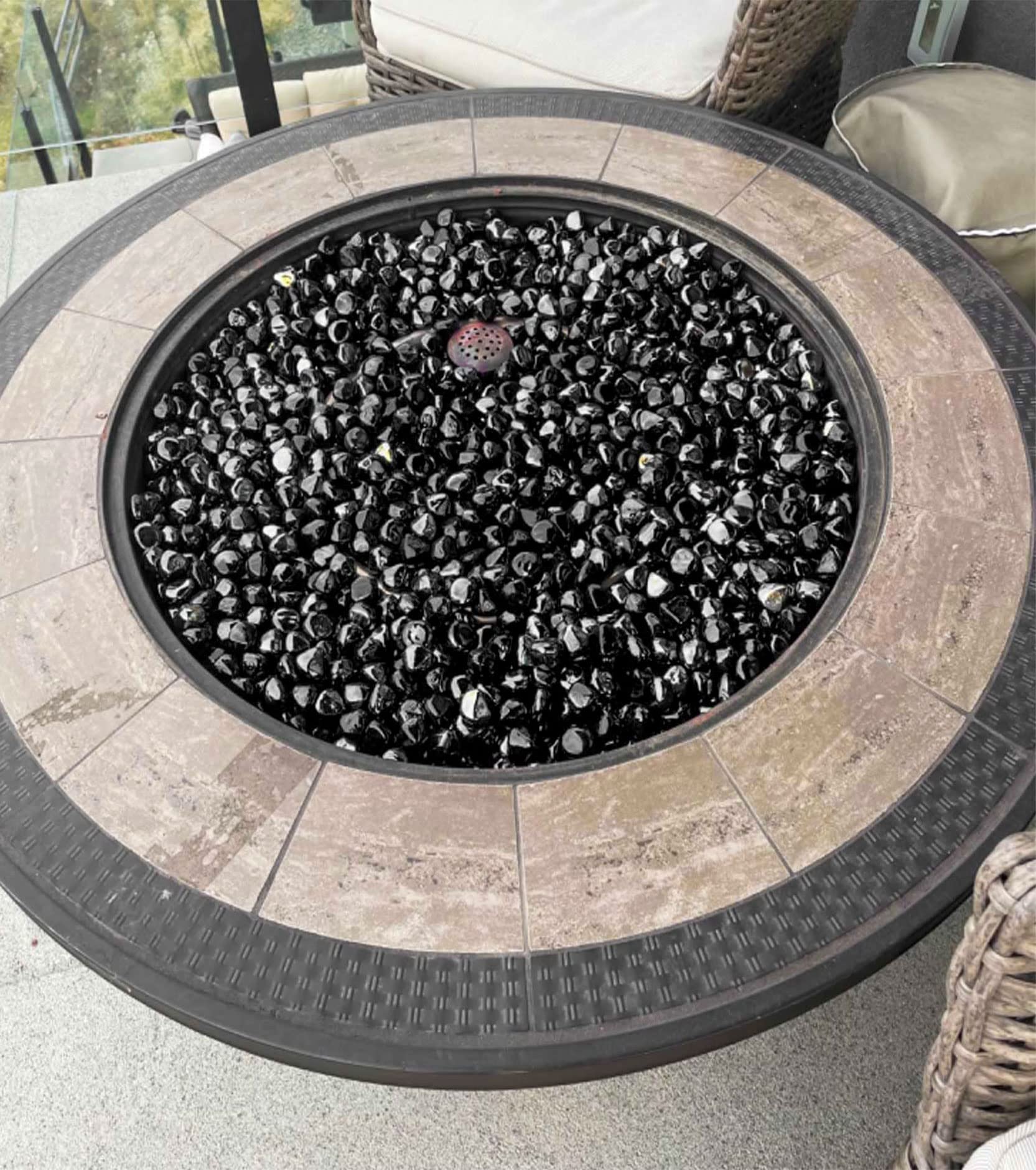 GRISUN Onyx Black Fire Glass Diamonds for Fire Pit, 1 Inch High Luster Reflective Tempered Glass Rocks for Natural or Propane Fireplace, Safe for Outdoors and Indoors Firepit Glass, 10 Pounds