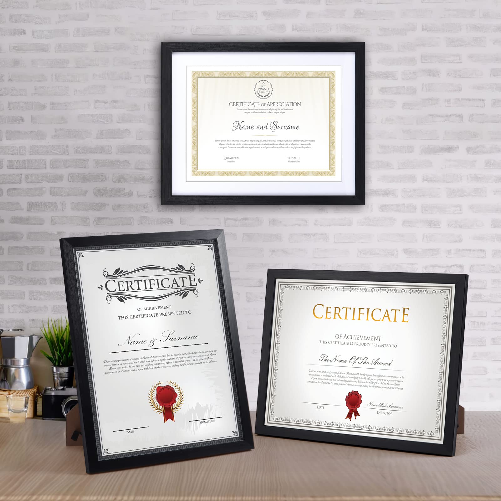 Giftgarden 11x14 Picture Frame Set of 4, Matted to 8x10 or 9x12 Photos with Double Mats, Display 14x11 Poster without Mat, Wall or Tabletop, Black