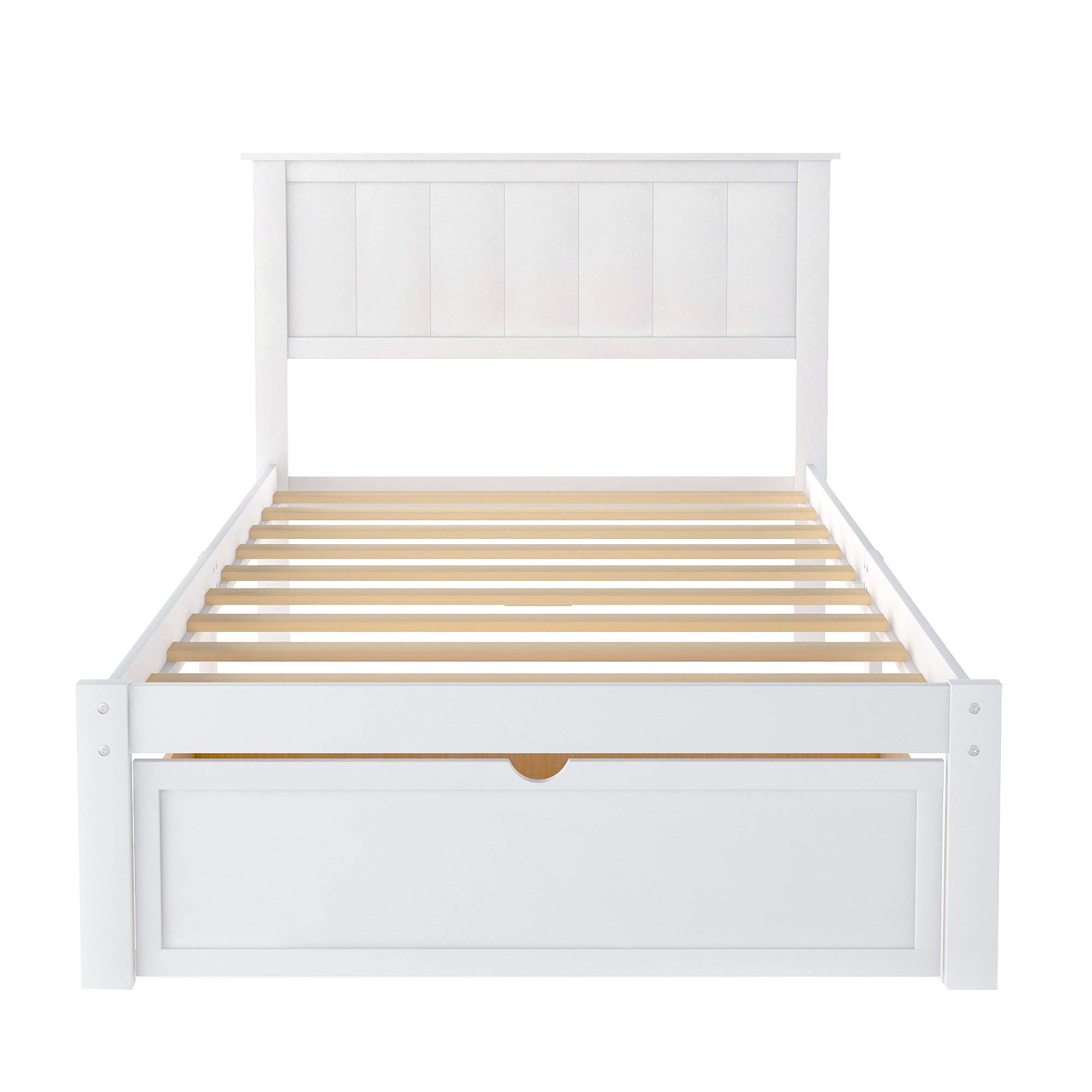 Merax Twin Bed Frames, Wood Twin Platform Bed Frame with Storage Drawer, Twin Kids Bed with Headboard for Girls Boys, No Box Spring Needed,White