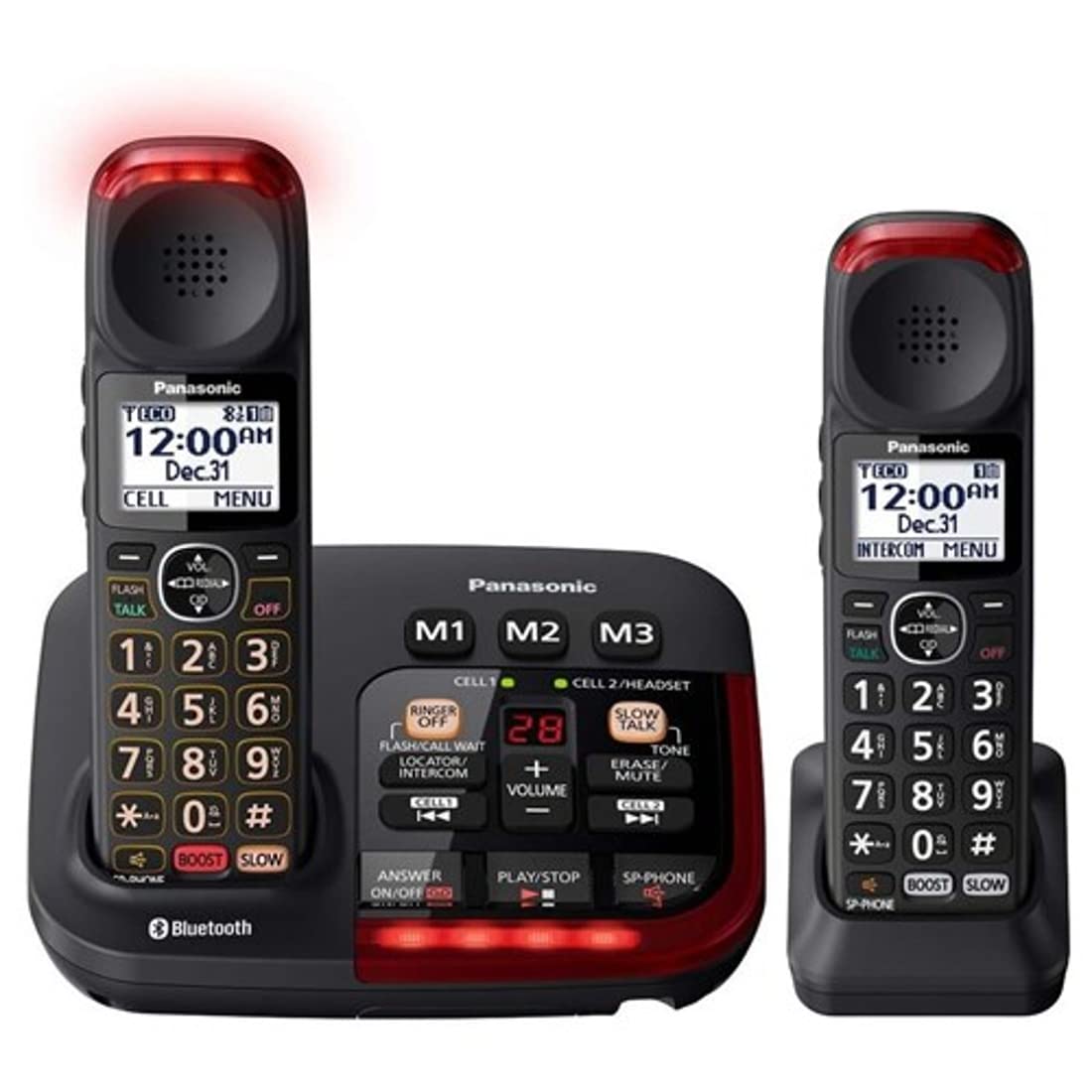 Panasonic KX-TGM430B + (1) KX-TGMA44B Link to Cell Bluetooth Talking Caller ID Voice Volume Booster Slow Talk Control Amplified Cordless Phone - 2 Handset
