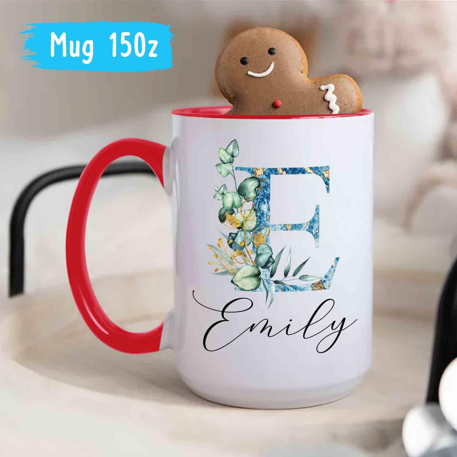 Yanria Personalized Floral Alphabet Mug, Ceramic, 11oz, Microwave & Dishwasher Safe, Custom Name Mug Gift for Women & Men