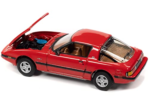 1982 Mazda RX-7 Sunrise Red w/Black Stripes Classic Gold Collection Ltd Ed to 12480 pcs 1/64 Diecast Model Car by Johnny Lightning JLCG029-JLSP244 B