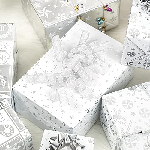 WRAPAHOLIC Christmas Wrapping Paper Roll - Silver Snowflakes, Candy Cane Holiday Collection with Metallic Foil Shine - 4 Rolls - 30 Inch X 120 Inch Per Roll
