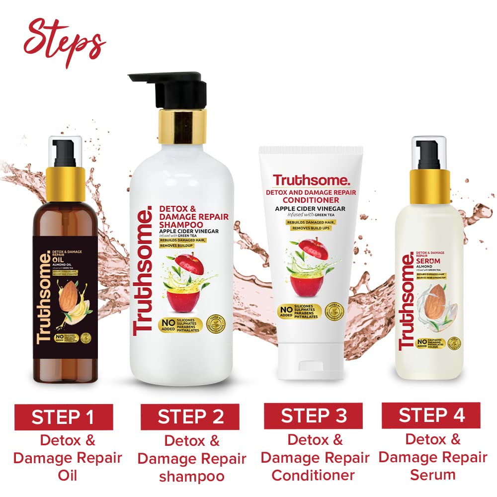 TRUTHSOME Detox & Damage Repair Shampoo with Apple Cider Vinegar & Green Tea, No Silicones, Sulphates, Parabens, Phthalates 300 ml