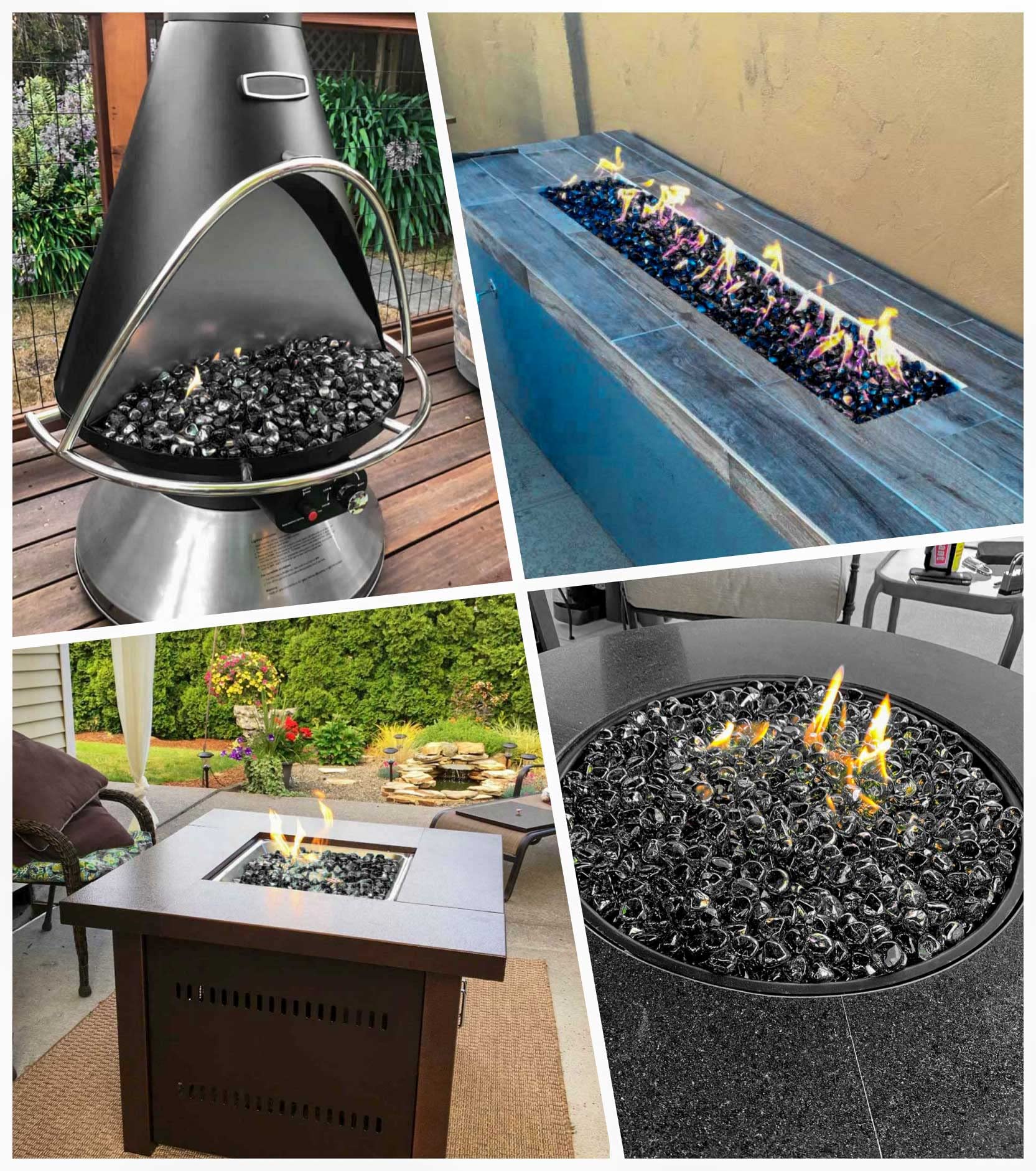 GRISUN Onyx Black Fire Glass Diamonds for Fire Pit, 1 Inch High Luster Reflective Tempered Glass Rocks for Natural or Propane Fireplace, Safe for Outdoors and Indoors Firepit Glass, 10 Pounds
