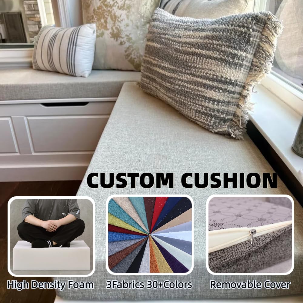 Kiyeocca Custom Bench Cushion Indoor, Window Seating Cushions, Corner Nook Cushions, Rv Seat Cushion Replacement, Banquette Cushions for Bench, 60 inches Long