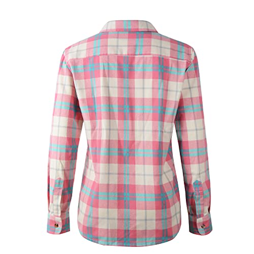 Beninos Women's Flannel Plaid Button Down Shirt Casual Blouses (4037 Pink, M)