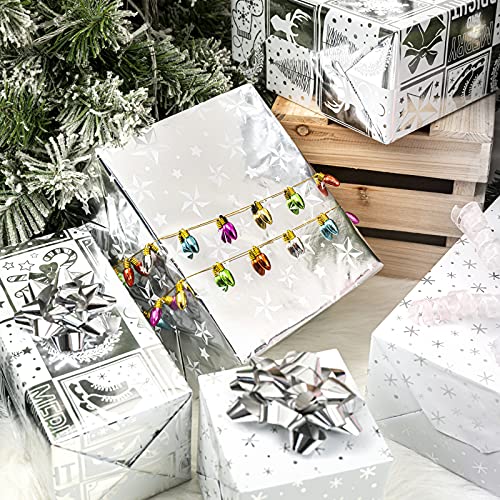 WRAPAHOLIC Christmas Wrapping Paper Roll - Silver Snowflakes, Candy Cane Holiday Collection with Metallic Foil Shine - 4 Rolls - 30 Inch X 120 Inch Per Roll