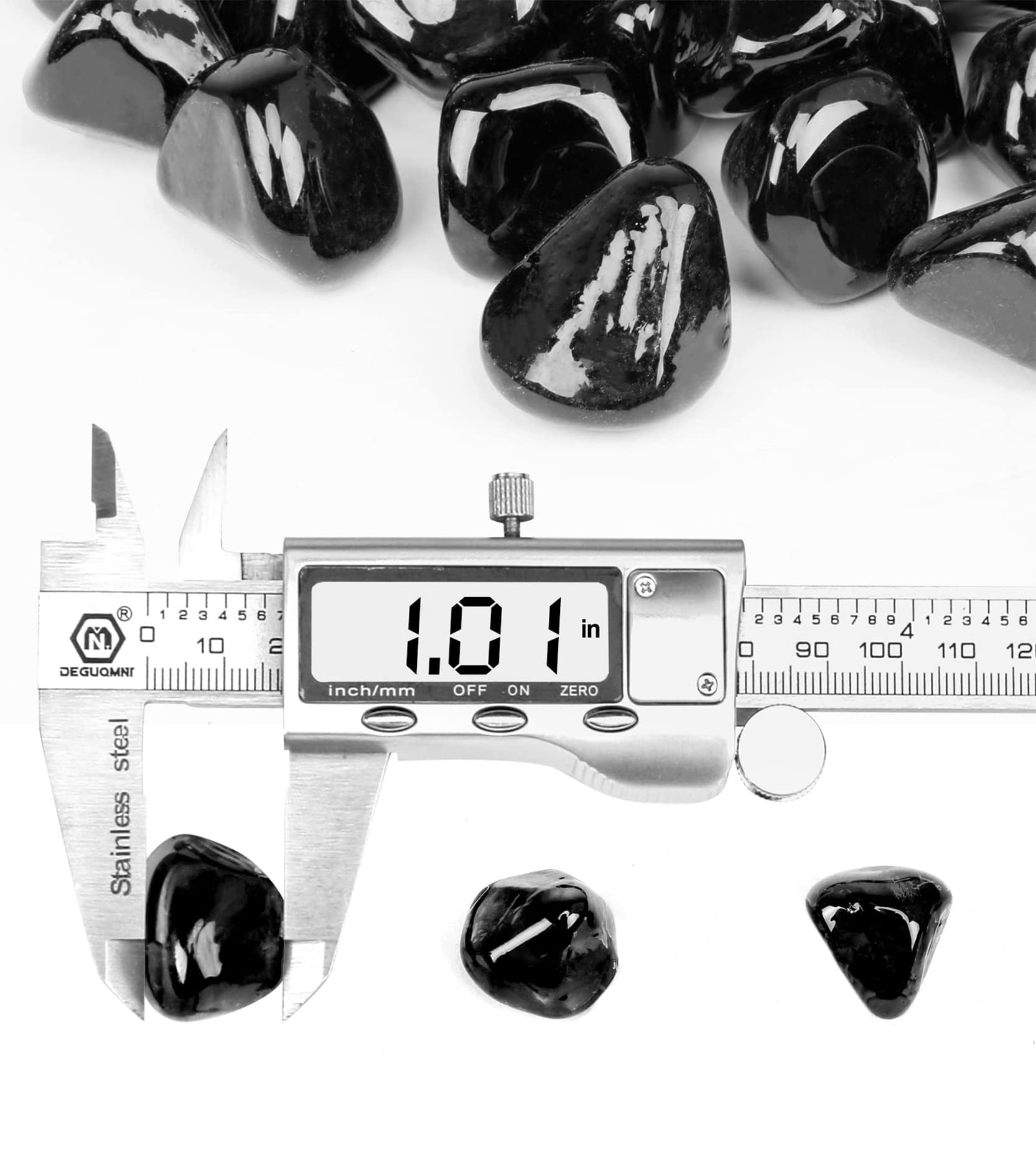 GRISUN Onyx Black Fire Glass Diamonds for Fire Pit, 1 Inch High Luster Reflective Tempered Glass Rocks for Natural or Propane Fireplace, Safe for Outdoors and Indoors Firepit Glass, 10 Pounds