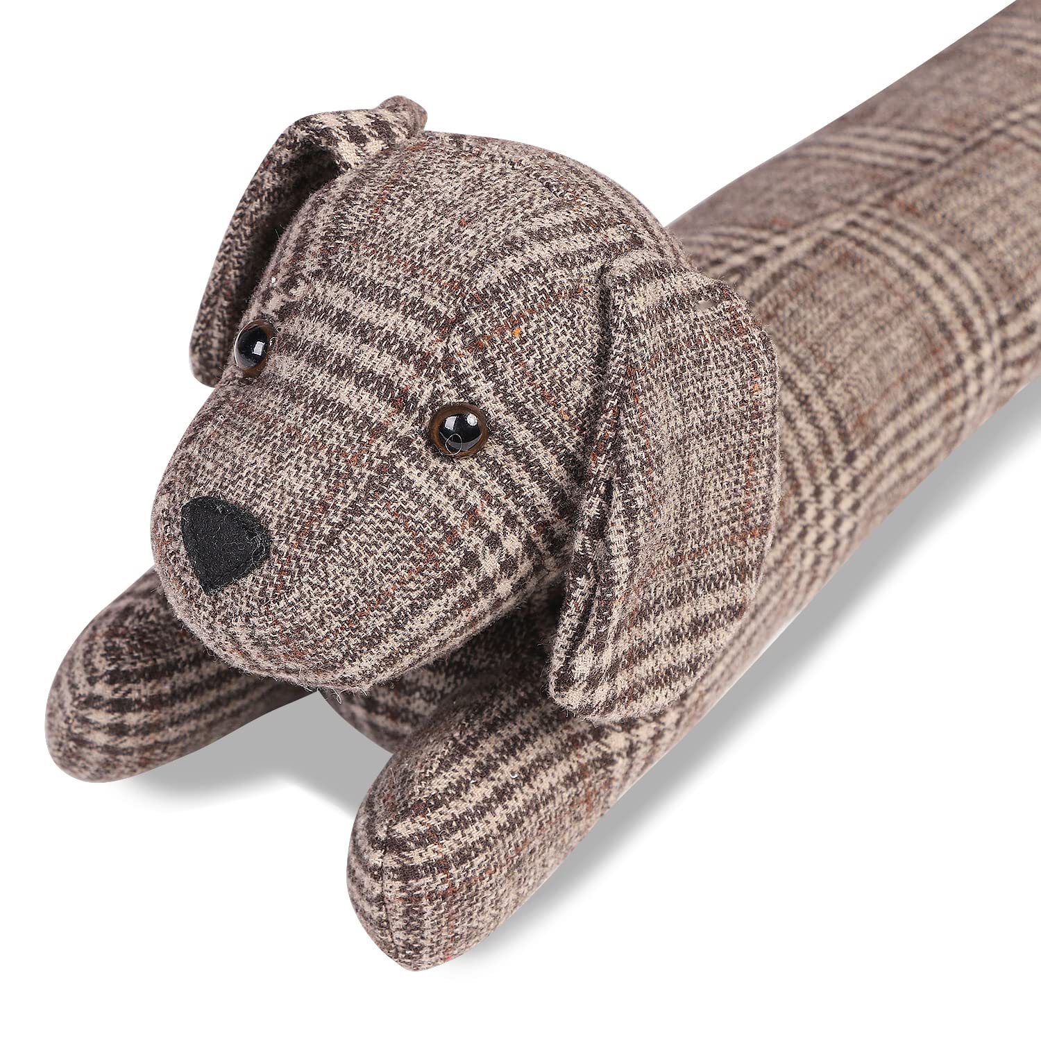 CERAYOU Dog Fabric Under Door Draft Stopper, 3LB Heavy Duty Decorative Soundproof Door Draft Blocker, 34 Inch Animal Energy Saving Draft Guard, Plaid