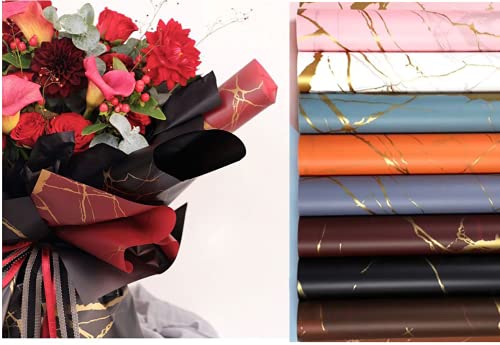 Xshelley (24 sheets marbled flower wrapping paper 8-color flower shop bouquets, DIY crafts, gift packaging or gift box packaging, waterproof flower wrapping paper 23X23 inches