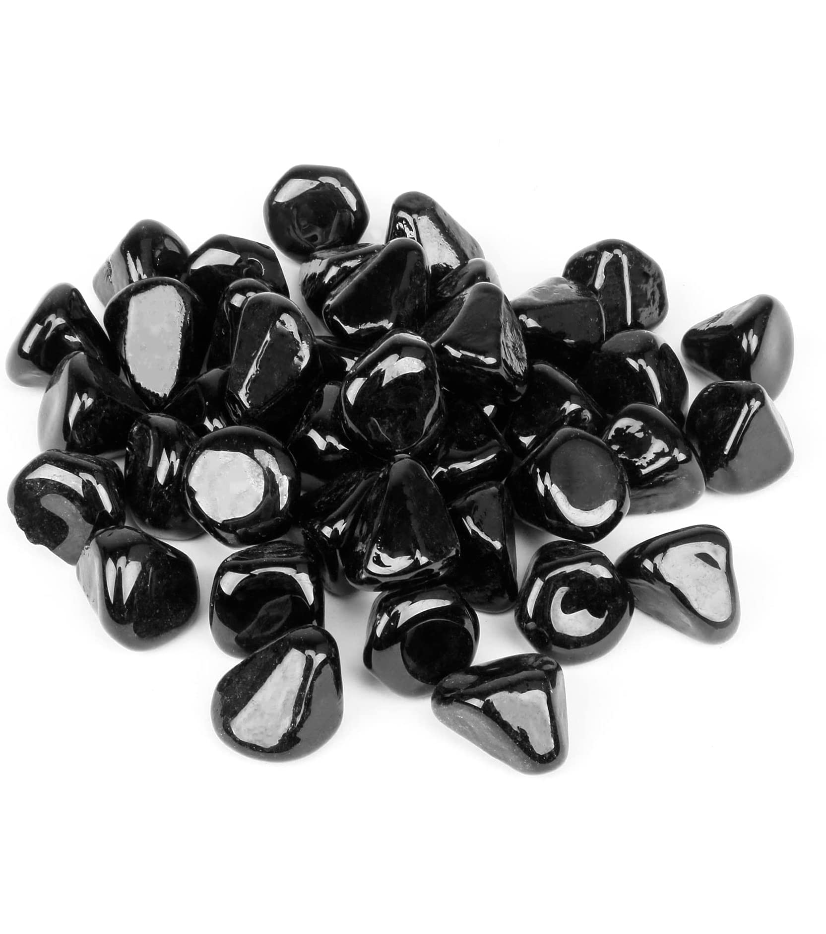 GRISUN Onyx Black Fire Glass Diamonds for Fire Pit, 1 Inch High Luster Reflective Tempered Glass Rocks for Natural or Propane Fireplace, Safe for Outdoors and Indoors Firepit Glass, 10 Pounds