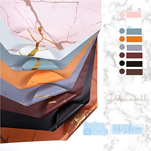 Xshelley (24 sheets marbled flower wrapping paper 8-color flower shop bouquets, DIY crafts, gift packaging or gift box packaging, waterproof flower wrapping paper 23X23 inches