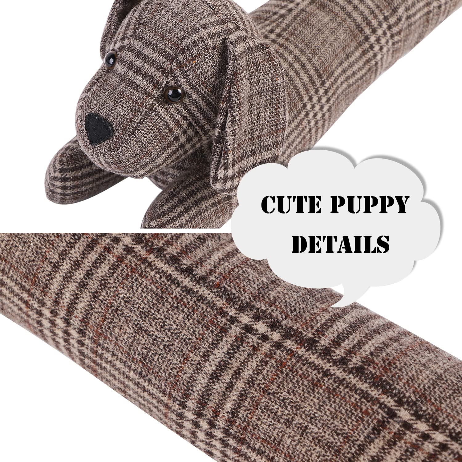 CERAYOU Dog Fabric Under Door Draft Stopper, 3LB Heavy Duty Decorative Soundproof Door Draft Blocker, 34 Inch Animal Energy Saving Draft Guard, Plaid