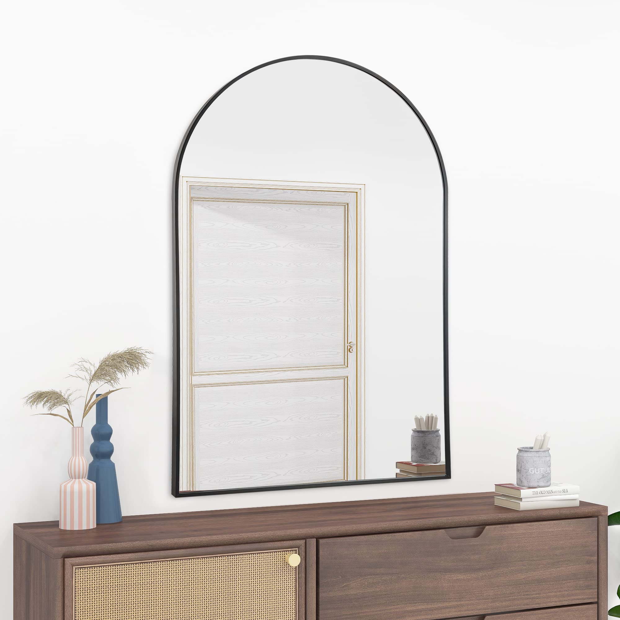 Natsukage 36"x24"Arched Wall Mirror Full Length Mirror for Wall Body Dressing Mirror for Bedroom Bathroom Wall-Mounted Mirror Hanging or Leaning Against Wall Aluminum Alloy Frame(Arched Black)