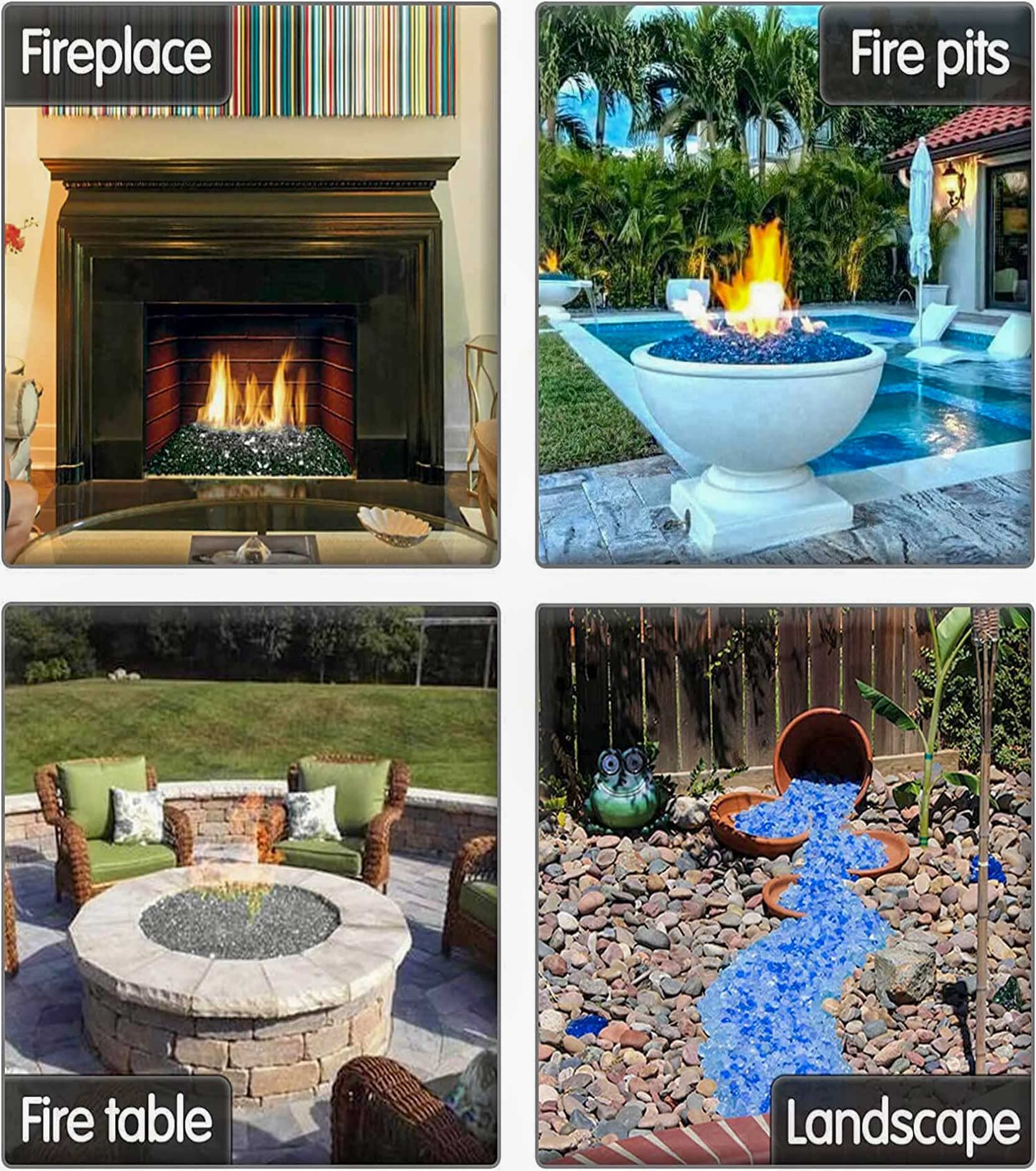 GRISUN Onyx Black Fire Glass Diamonds for Fire Pit, 1 Inch High Luster Reflective Tempered Glass Rocks for Natural or Propane Fireplace, Safe for Outdoors and Indoors Firepit Glass, 10 Pounds