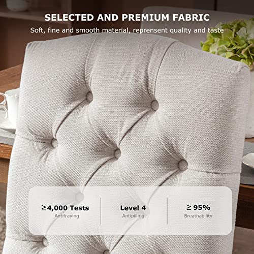 COLAMY Button Tufted Dining Chairs Set of 2, Upholstered Parsons Dining Room Chairs, Fabric Kitchen Side Chair with Nailhead Trim and Wood Legs,Beige