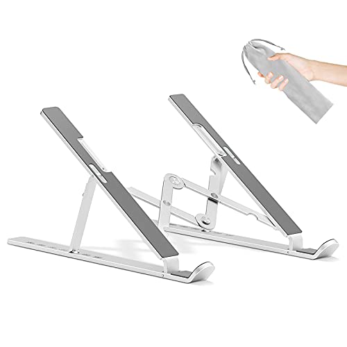 ZSIMC Laptop Stand, Adjustable Aluminum Foldable Portable Holder, Upgrade Whole Anti-Slip Silicone Pad, Laptop Riser for Desk Compatible with MacBook Air pro, iPad, Lenovo, 10-15.6” Laptop and Tablet