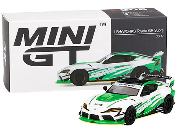TSM Model GR Supra CSR2 LB Works RHD (Right Hand Drive) White & Bright Green w/Black Top Ltd Ed to 3000 pcs 1/64 Diecast Model True Scale Miniatures MGT00308