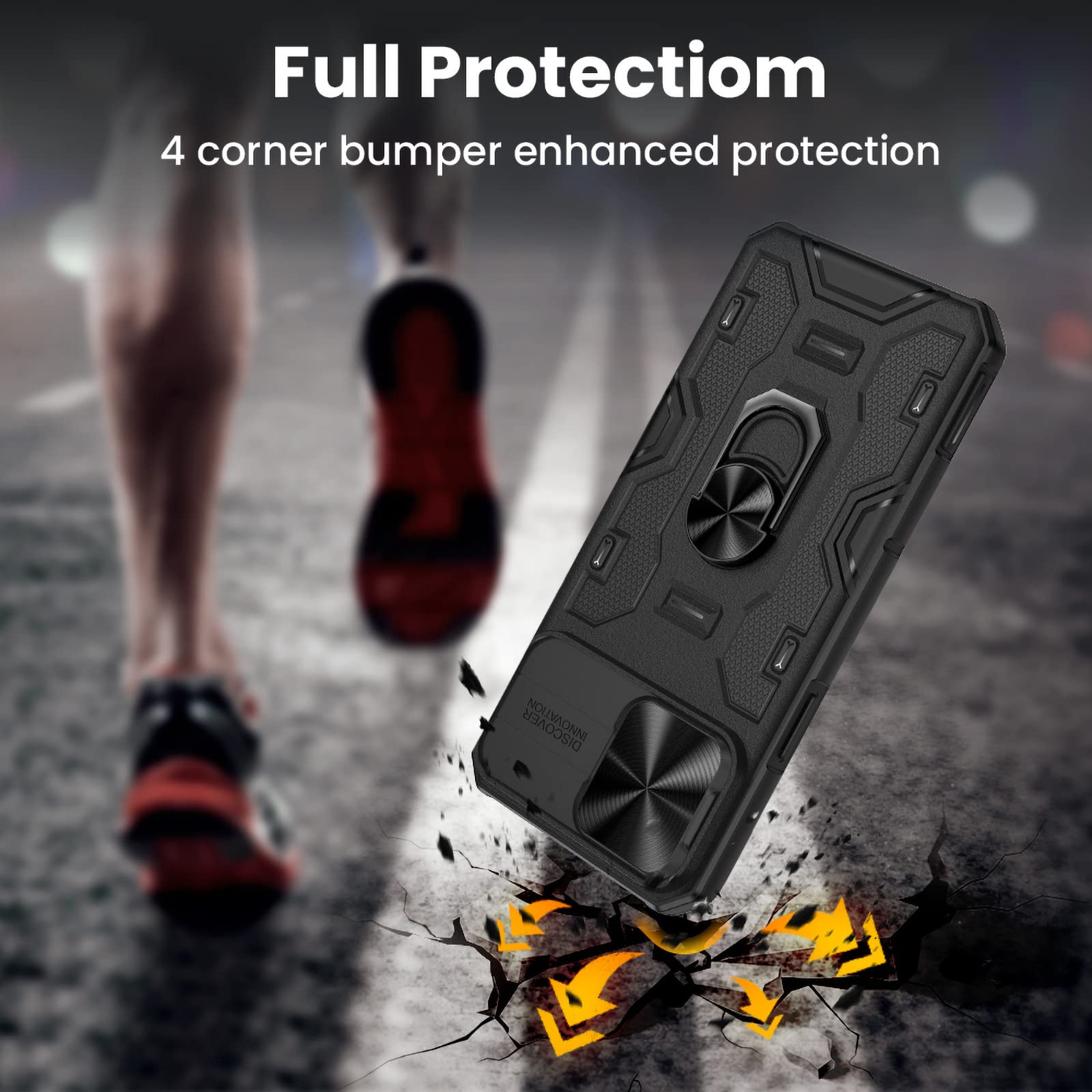 VEGO for iPhone 13 Pro Max Case with Slide Camera Cover, Built-in 360° Rotate Ring Kickstand Magnetic Shockproof Cover Case for iPhone 13 Pro Max & iPhone 12 Pro Max 6.7 inch - Black