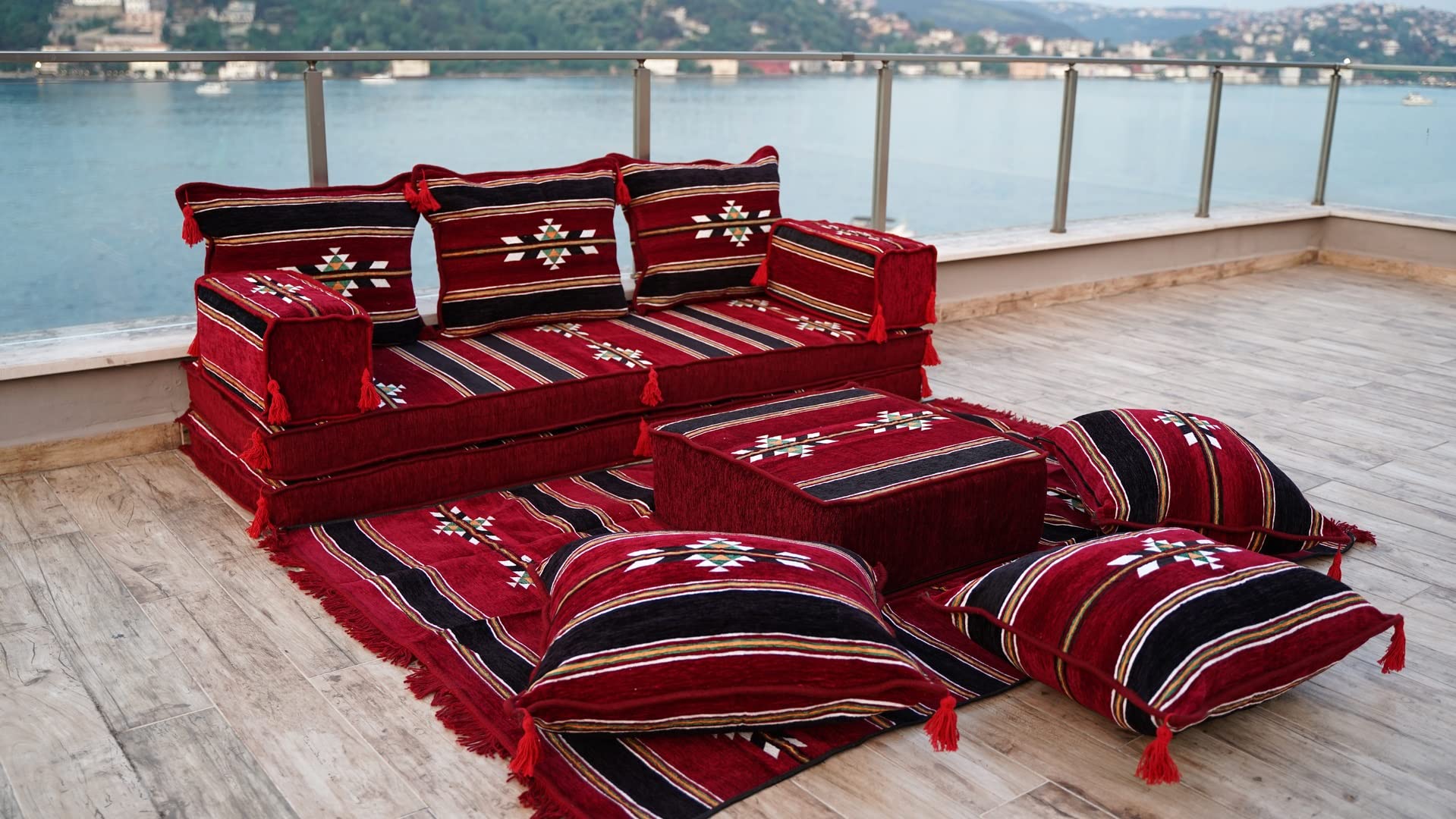 Maroon Turkish Floor Sofas, Window Seat, Floor Sofa Seating, Arabic Majlis, Reading Sofa Pillow, Meditation Yoga Loveseat, Sofa Cover (Sofa Full Set)