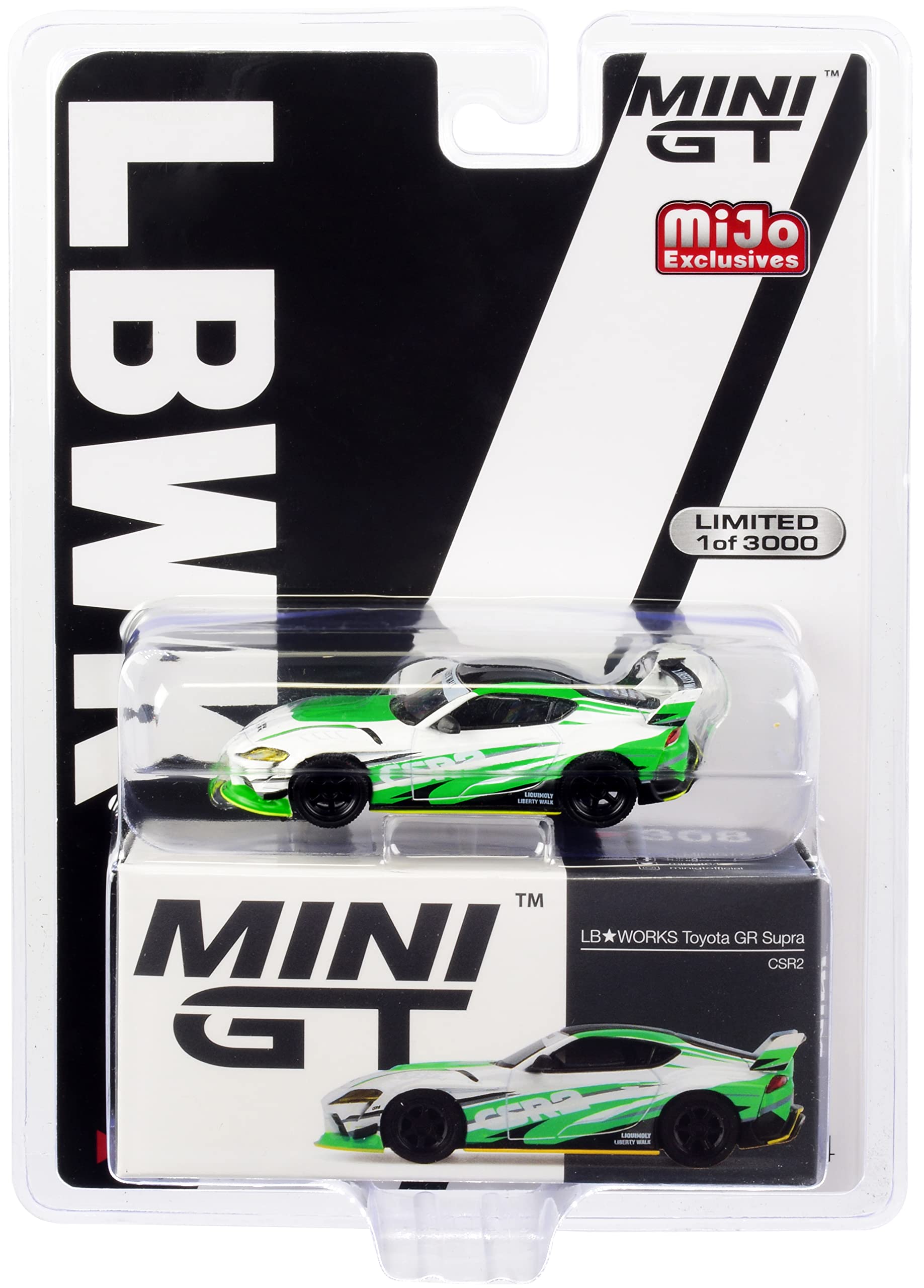 TSM Model GR Supra CSR2 LB Works RHD (Right Hand Drive) White & Bright Green w/Black Top Ltd Ed to 3000 pcs 1/64 Diecast Model True Scale Miniatures MGT00308