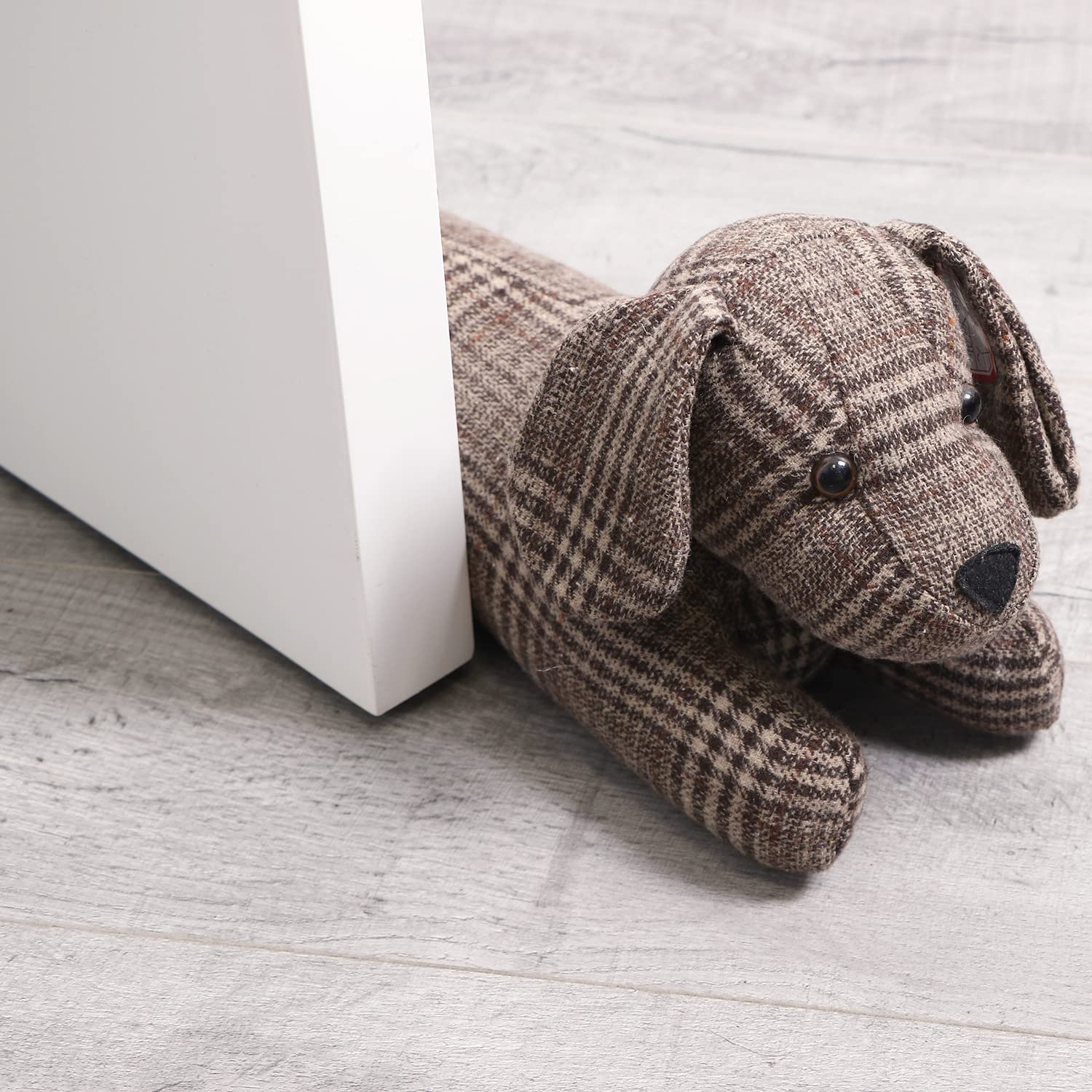 CERAYOU Dog Fabric Under Door Draft Stopper, 3LB Heavy Duty Decorative Soundproof Door Draft Blocker, 34 Inch Animal Energy Saving Draft Guard, Plaid