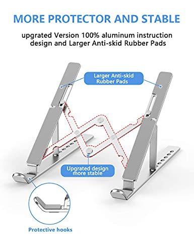 ZSIMC Laptop Stand, Adjustable Aluminum Foldable Portable Holder, Upgrade Whole Anti-Slip Silicone Pad, Laptop Riser for Desk Compatible with MacBook Air pro, iPad, Lenovo, 10-15.6” Laptop and Tablet