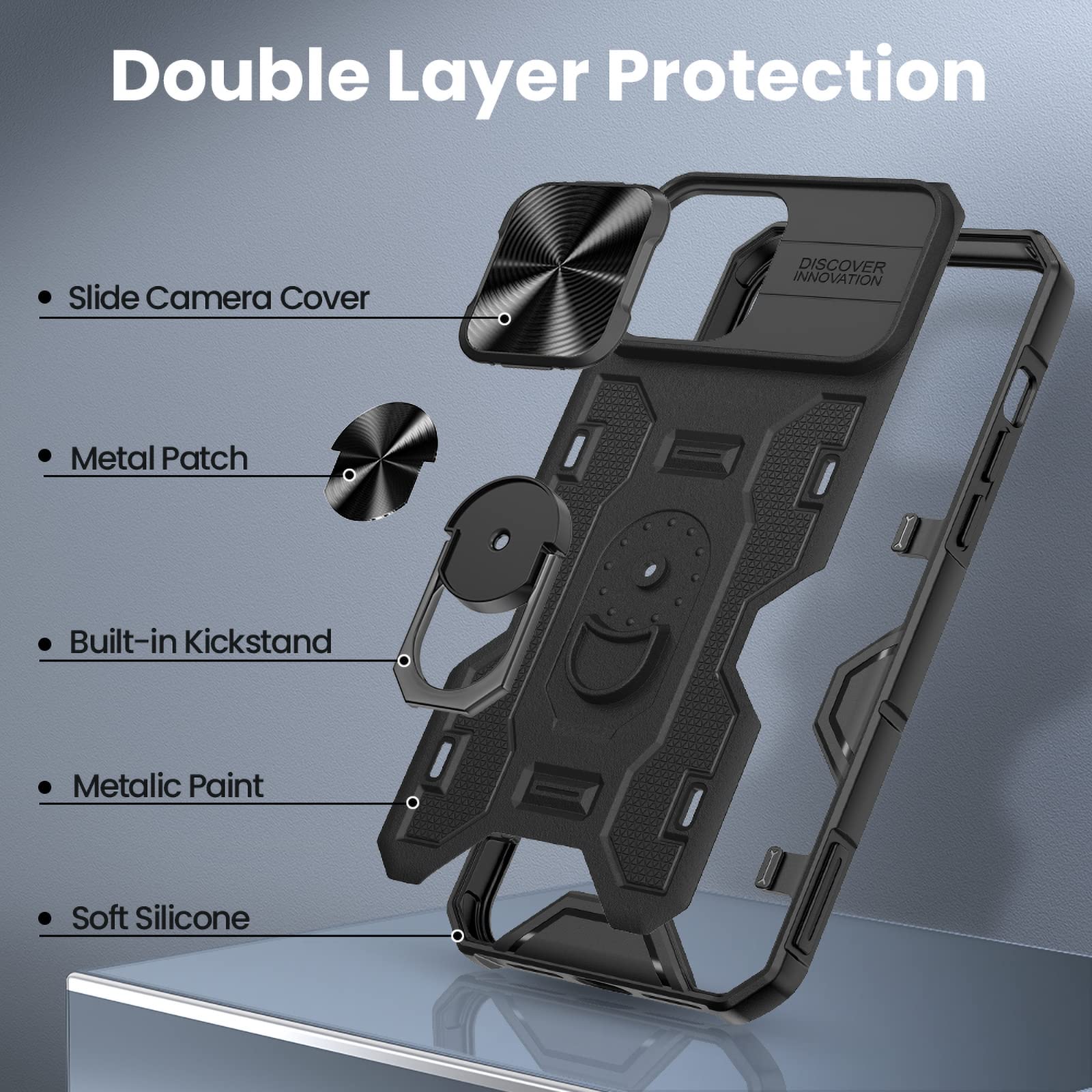 VEGO for iPhone 13 Pro Max Case with Slide Camera Cover, Built-in 360° Rotate Ring Kickstand Magnetic Shockproof Cover Case for iPhone 13 Pro Max & iPhone 12 Pro Max 6.7 inch - Black