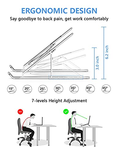 ZSIMC Laptop Stand, Adjustable Aluminum Foldable Portable Holder, Upgrade Whole Anti-Slip Silicone Pad, Laptop Riser for Desk Compatible with MacBook Air pro, iPad, Lenovo, 10-15.6” Laptop and Tablet
