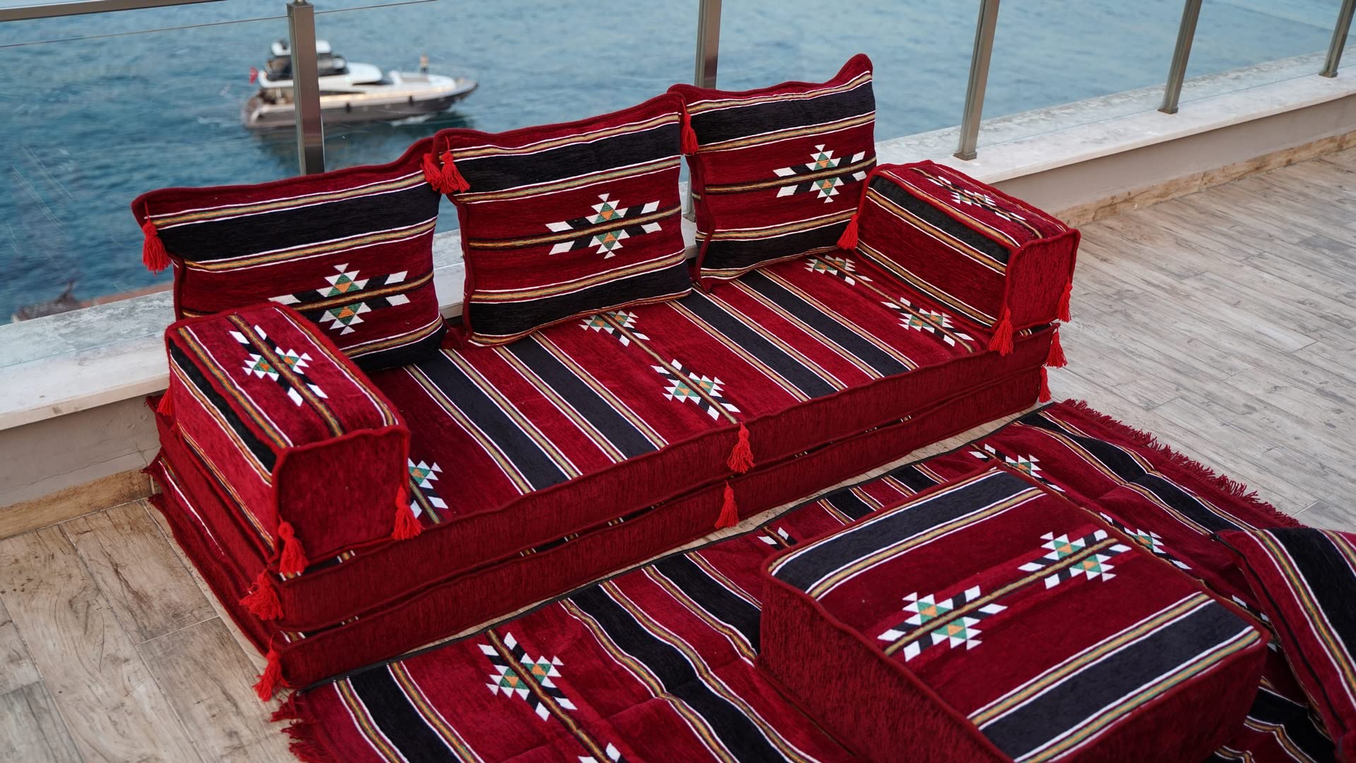 Maroon Turkish Floor Sofas, Window Seat, Floor Sofa Seating, Arabic Majlis, Reading Sofa Pillow, Meditation Yoga Loveseat, Sofa Cover (Sofa Full Set)