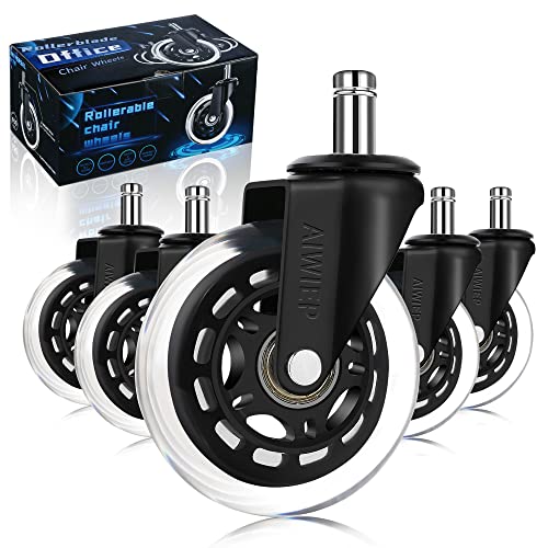 Office Chair Caster Wheels,Set of 5 - Protect Your Floor for Hardwood and Carpet - Quick & Quiet Rolling- Rubber Chair Casters Replacement