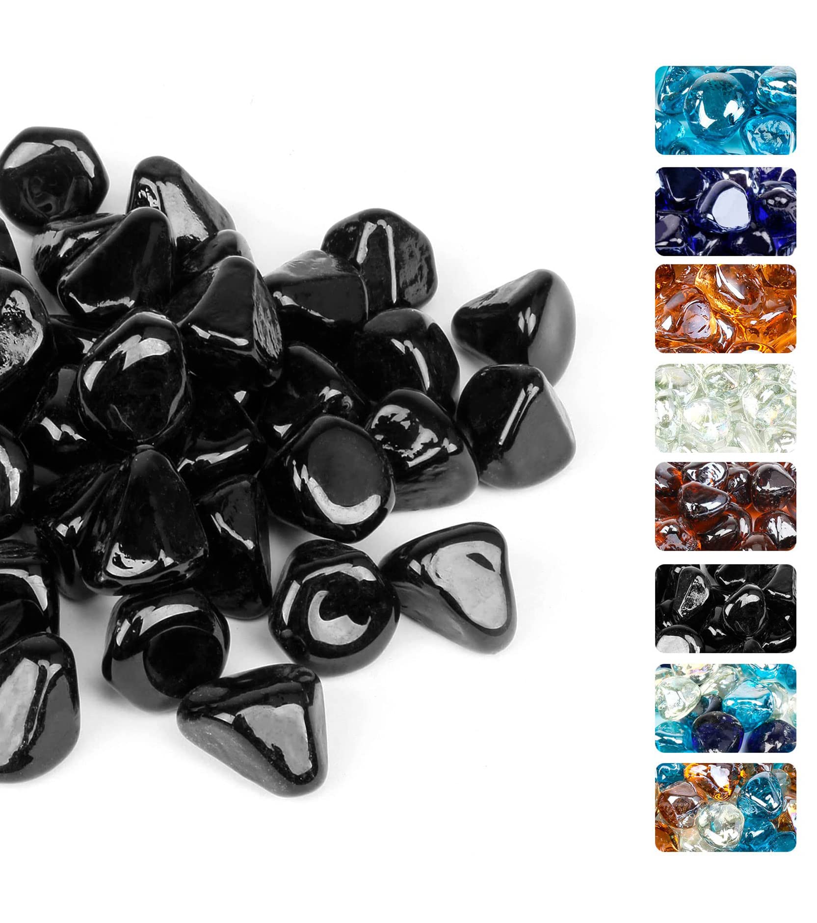 GRISUN Onyx Black Fire Glass Diamonds for Fire Pit, 1 Inch High Luster Reflective Tempered Glass Rocks for Natural or Propane Fireplace, Safe for Outdoors and Indoors Firepit Glass, 10 Pounds