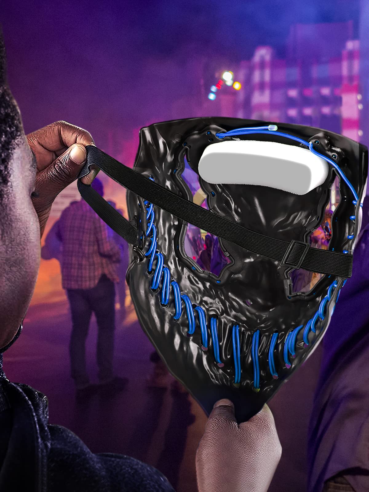Venobat Mask Halloween LED Light Up Mask for Adults Kids: 2 Pack Dark and Evil Glowing Eyes Neon Mask with 3 Lighting Modes EL Wire - Ideal Gift for Men Women Costume Party - Blue Red