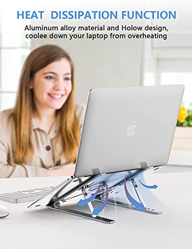 ZSIMC Laptop Stand, Adjustable Aluminum Foldable Portable Holder, Upgrade Whole Anti-Slip Silicone Pad, Laptop Riser for Desk Compatible with MacBook Air pro, iPad, Lenovo, 10-15.6” Laptop and Tablet