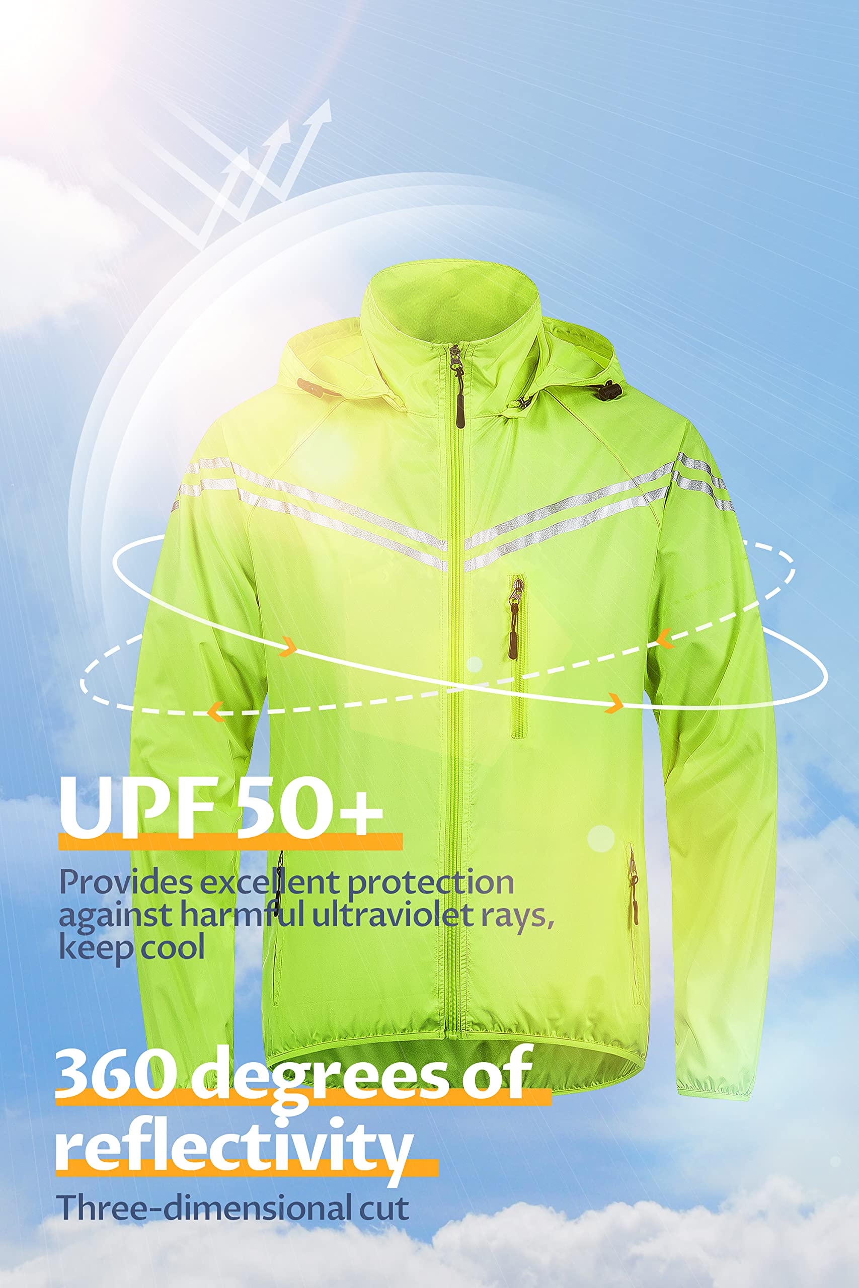CREATMO US Mens Waterproof Windbreaker Rain Jacket Lightweight Hooded Raincoat Water Resistant Cycling Jackets Yellow 3XL