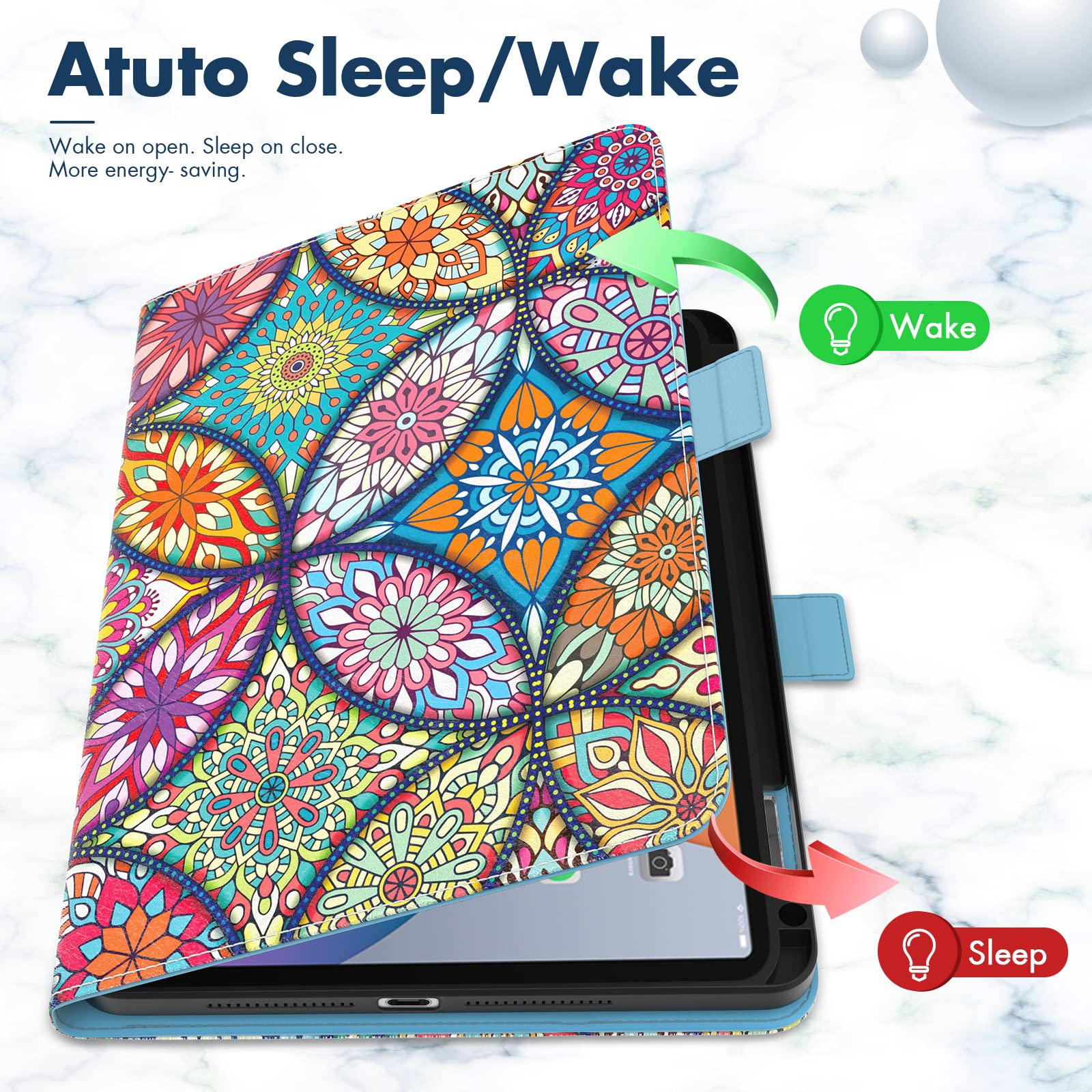 Dteck for iPad 9.7" Case, PU Leather Folio with Auto Sleep Wake/Stand, Built-in Pencil Holder, Protective Cute Stained Glass Cover