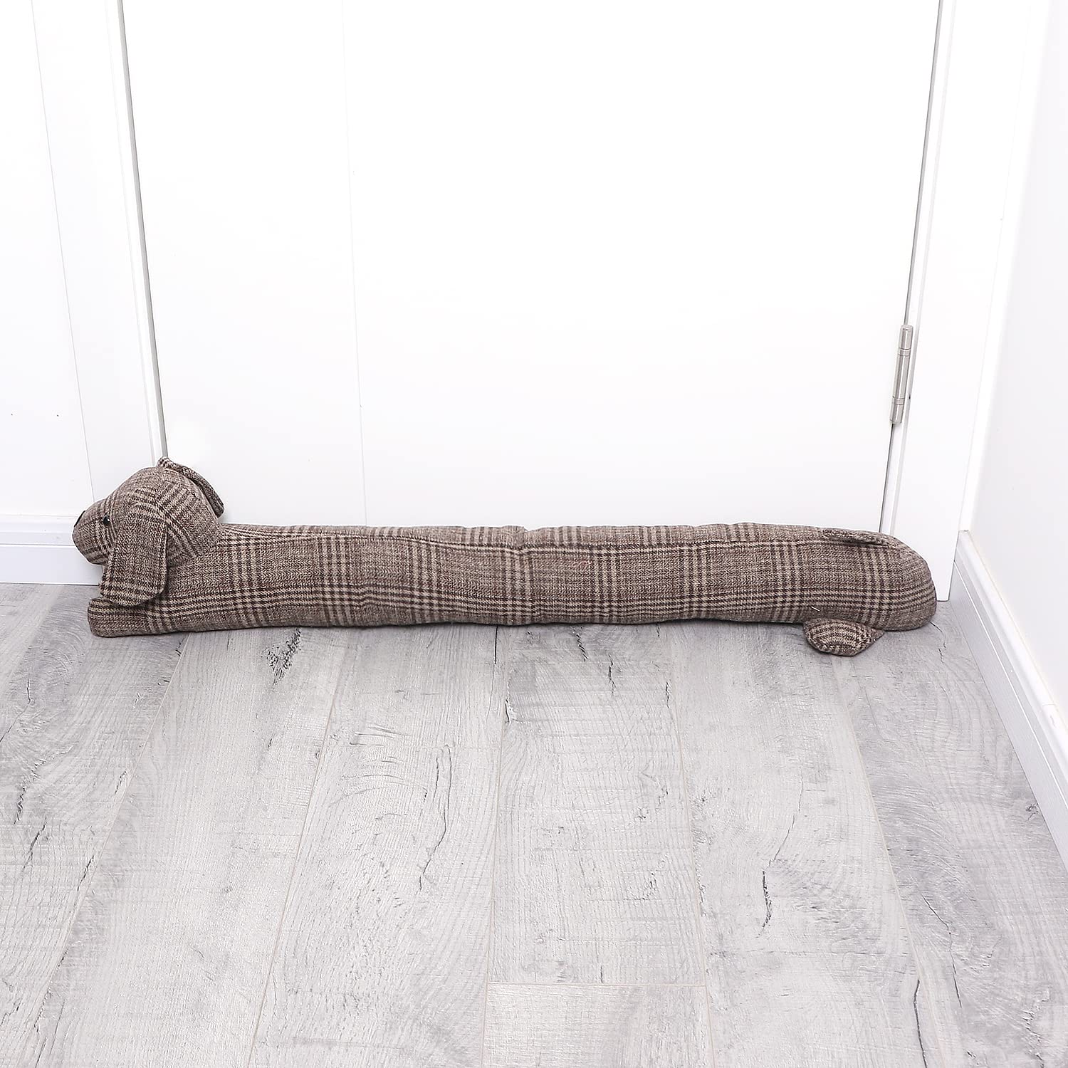CERAYOU Dog Fabric Under Door Draft Stopper, 3LB Heavy Duty Decorative Soundproof Door Draft Blocker, 34 Inch Animal Energy Saving Draft Guard, Plaid