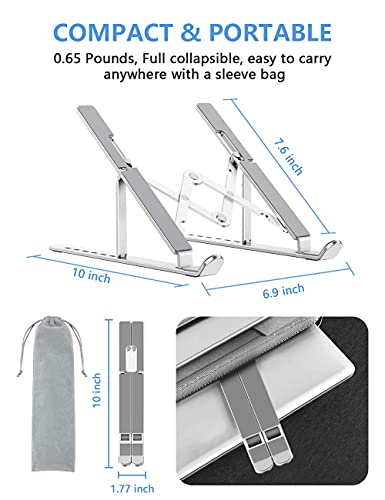 ZSIMC Laptop Stand, Adjustable Aluminum Foldable Portable Holder, Upgrade Whole Anti-Slip Silicone Pad, Laptop Riser for Desk Compatible with MacBook Air pro, iPad, Lenovo, 10-15.6” Laptop and Tablet