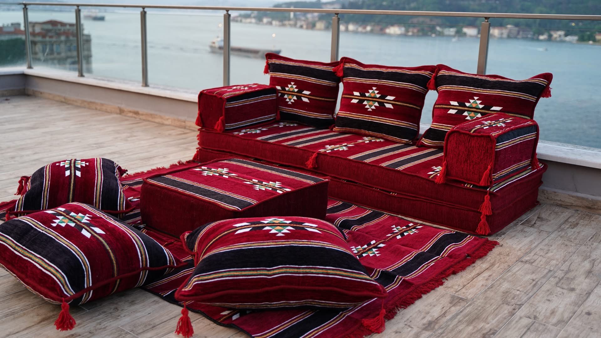 Maroon Turkish Floor Sofas, Window Seat, Floor Sofa Seating, Arabic Majlis, Reading Sofa Pillow, Meditation Yoga Loveseat, Sofa Cover (Sofa Full Set)