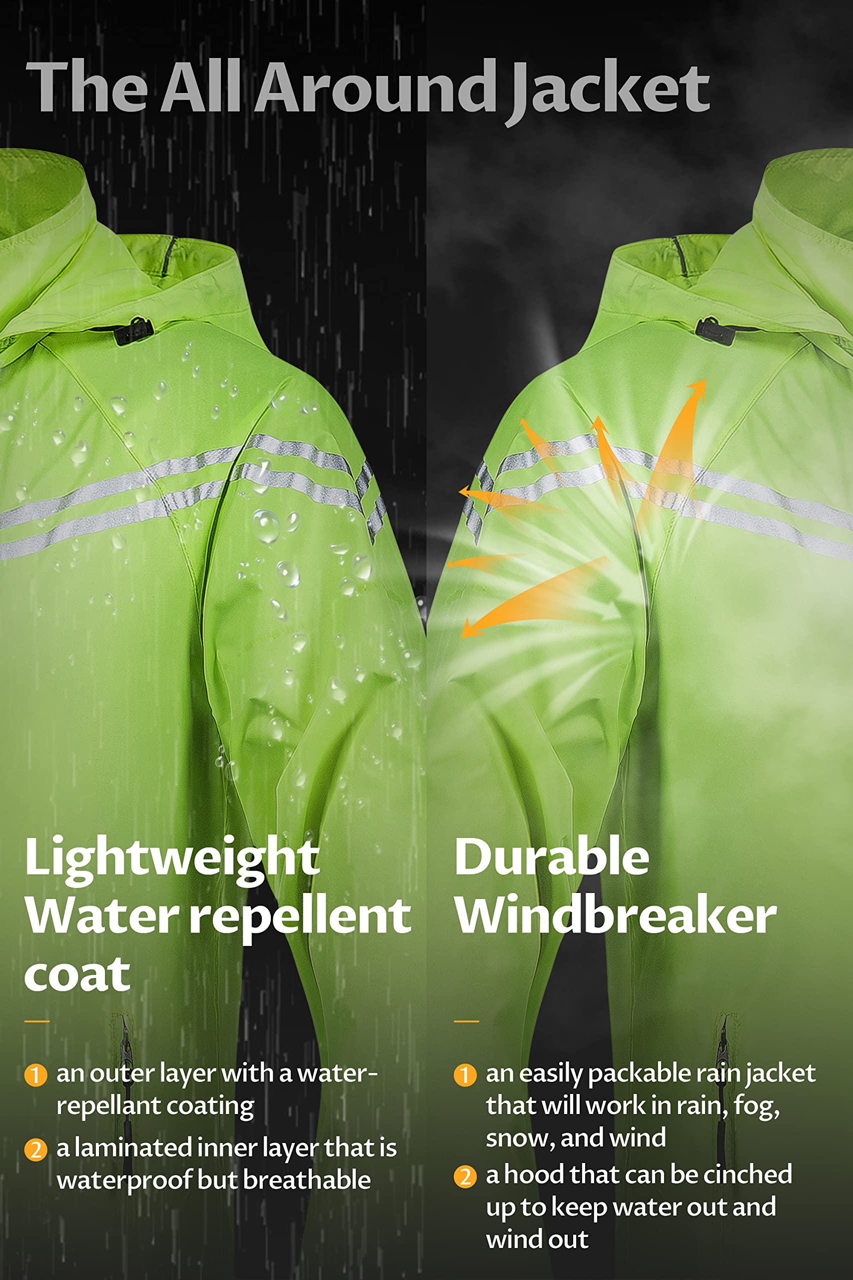 CREATMO US Mens Waterproof Windbreaker Rain Jacket Lightweight Hooded Raincoat Water Resistant Cycling Jackets Yellow 3XL