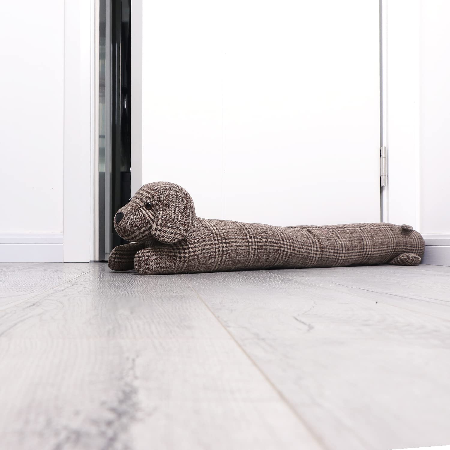 CERAYOU Dog Fabric Under Door Draft Stopper, 3LB Heavy Duty Decorative Soundproof Door Draft Blocker, 34 Inch Animal Energy Saving Draft Guard, Plaid