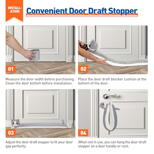 MAGZO Under Door Draft Stopper 36 Inch, Weighted Animal Noise Blocker for Door, Cat Draft Guard with Hook Loops