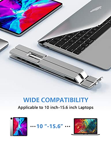 ZSIMC Laptop Stand, Adjustable Aluminum Foldable Portable Holder, Upgrade Whole Anti-Slip Silicone Pad, Laptop Riser for Desk Compatible with MacBook Air pro, iPad, Lenovo, 10-15.6” Laptop and Tablet