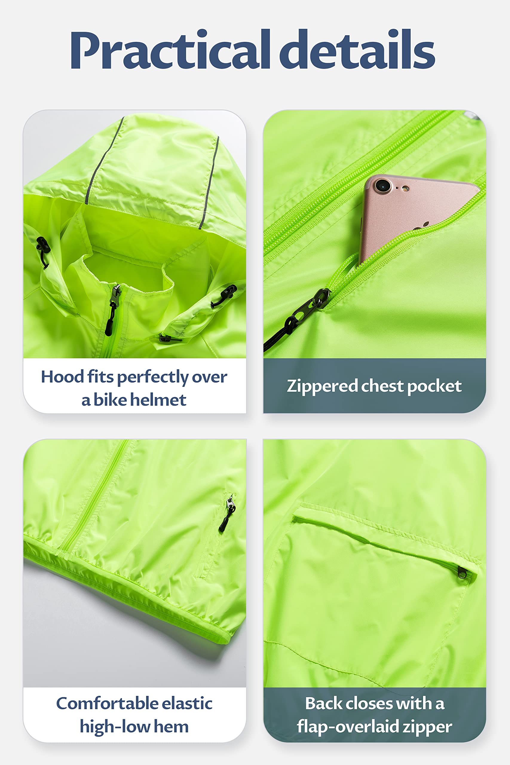 CREATMO US Mens Waterproof Windbreaker Rain Jacket Lightweight Hooded Raincoat Water Resistant Cycling Jackets Yellow 3XL