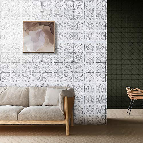 Holydecot Tin Wall Tiles Nail-Up Ceiling Tiles Stair Riser Kitchen Backsplash - Antique White 12x12 inch Sample