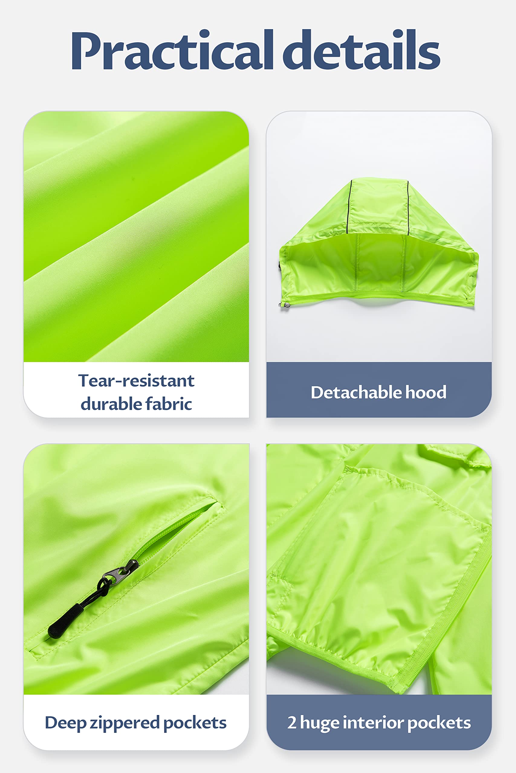 CREATMO US Mens Waterproof Windbreaker Rain Jacket Lightweight Hooded Raincoat Water Resistant Cycling Jackets Yellow 3XL